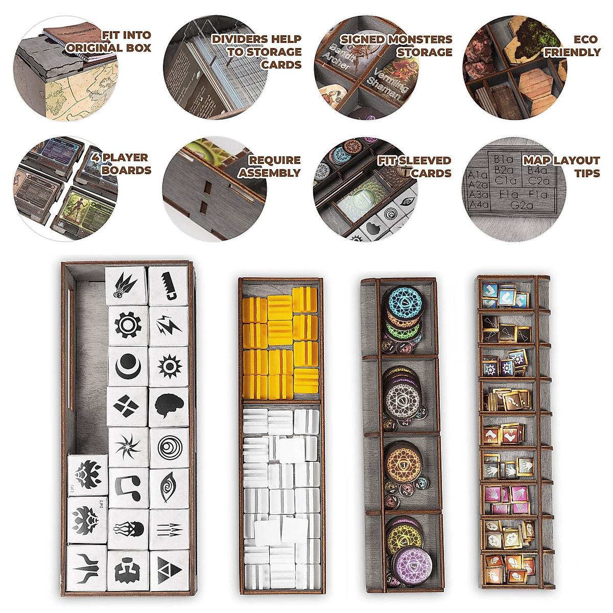 SMONEX Wooden Organizer Compatible with Gloomhaven Board Game - Box Suitable for Storage All Gloomhaven Expansions - Insert and Storage Suitable for Gloomhaven (Gray)