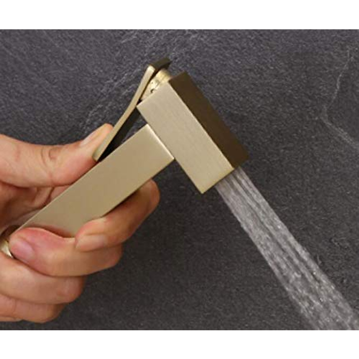 HOMCBEC Brushed Gold Brass Square Toilet Handheld Bidet Shower Spray Wall Bracket Hose,Baby Diaper Cloth Washer, Hand Held Sprayer Shattaf Toilet Attachment Set (Bidet Sprayer+Holder+Hose)
