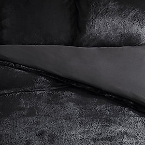 City Scene- Queen Duvet Cover Set, Faux Fur Bedding Set, Ultra Cozy Home Decor (Solid Black, Queen)