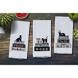 18TH STREET GIFTS Cat Kitchen Towels, Set of 3 Embroidered Dish Towels and Dishwasher Magnet - Cat Kitchen Accessories