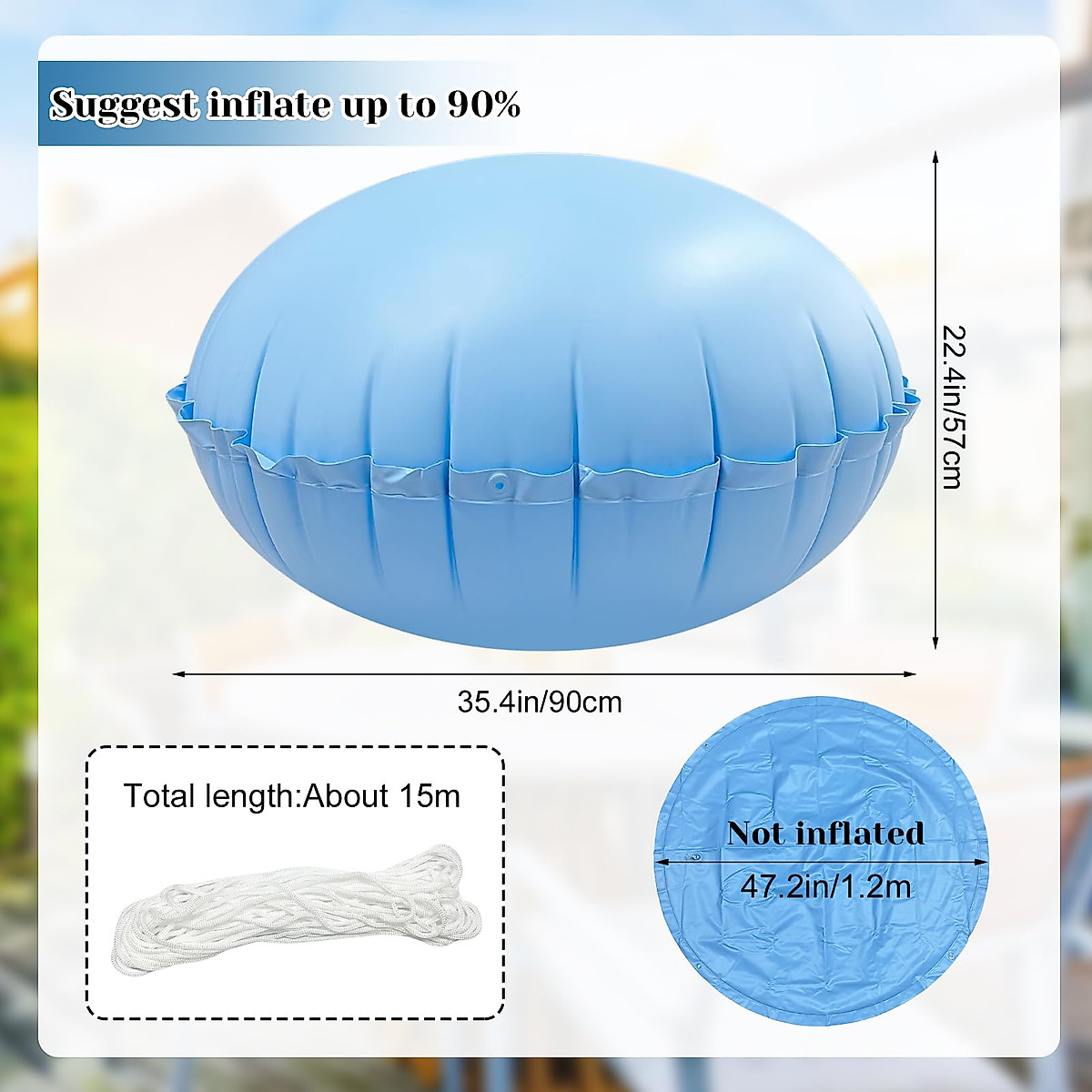 YEXEXINM 4FT Dome Patio Furniture Cover Airbag, Patio Table Cover Air Pillow, Inflatable Airbag for Patio Table Covers, 4FT Dia Air Bag Pillow with 49.5ft Drawstring UV Resistant, Water Resistant