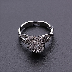 ManRiver Flower Shape Rings for Women - Full Rhinestone Studded Micron-Inlaid Zircon Rings Jewelry Gifts Size 6-10 (Silver, 10)