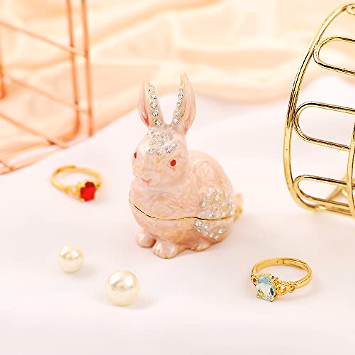 QIFU Cute Mini Pink Rabbit Style Enameled Trinket Box Hinged, Unique Gift for Family …