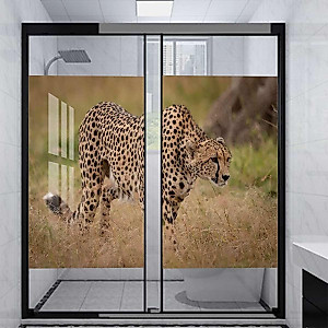 Window Film Privacy Window Film Frosted Glass Film No Glue Static Cling Glass Film Window Sticker for Bathroom Bedroom Living Room Leopard Cheetahs Mountain Scenery 27.6Wx39.4L-inch x2 Pcs