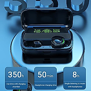 atinetok Wireless Bluetooth 5.1 Digital Display Finger Control Mini in-Ear Earbuds - Black Touch-Control Stereo Noise Cancellation IPX5 Waterproof Headphones for Office Outdoor Sport