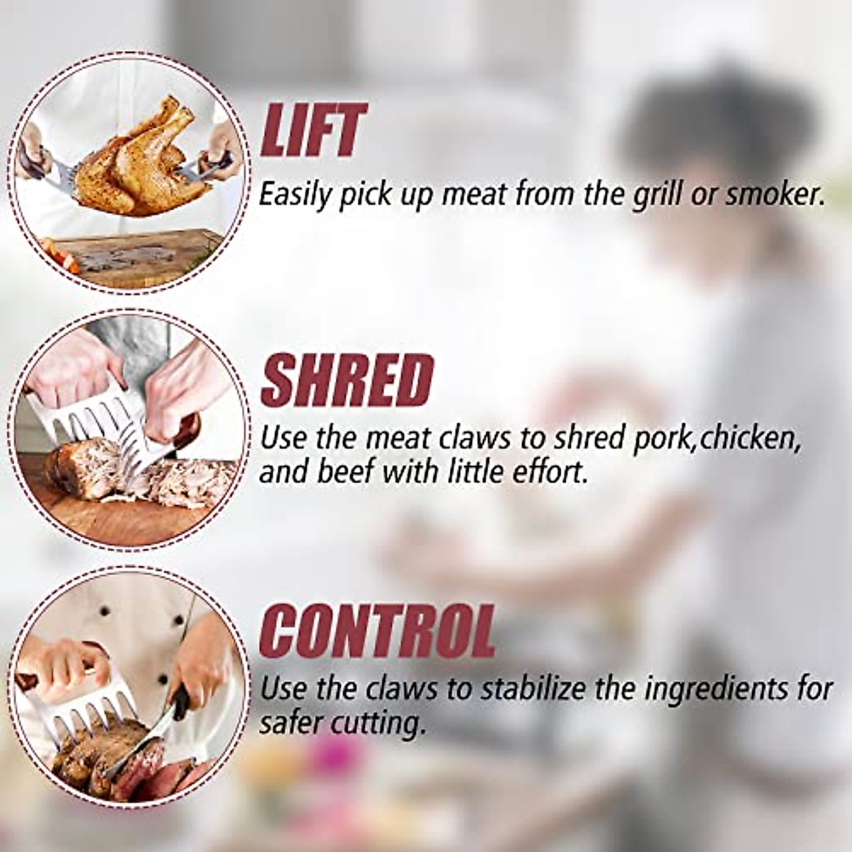 ANZEKE 2pack Meat Handler Shredder Claws,BBQ Pulled Pork Paws for Shredding Handing Carving Food, High-Grade Stainless Steel Metal with Wooden Handle