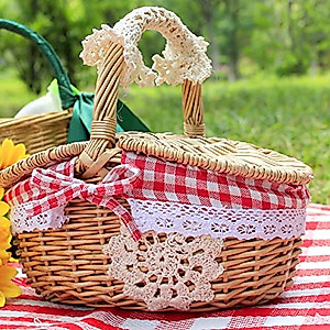 Gazechimp Handwoven Wicker Picnic Basket with Lid and Handle Rattan Storage Serving Basket Wicker Storage Hamper for Outdoor Beach Camping Hiking