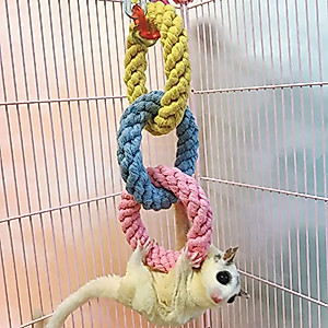 JWShang 2 Pack Sugar Glider Climbing Rope Toys, Sugar Glider Cage Accessories and Toys, Hanging Swing Cage Toy, Rat Toys, Bird Rope Perch Swing Toy for Climbing/Exercising
