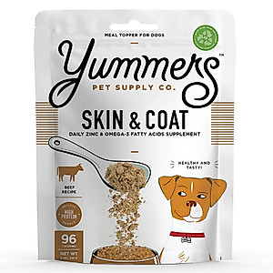 Yummers Skin & Coat, Zinc & Omega-3 Fatty Acids Supplement, Beef Recipe, 8 oz. - Dog Food Supplement Toppers - Dog Food Topper for Heart Health - Dog Food Topping Supplement - Yummers Dog Food Topper