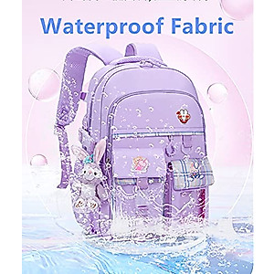 Myyunhx Backpack for Girls 17Inch Large Capacity Girl School Backpack for kid with Plush Cartoon Pendant and Decorative Card (Purple)