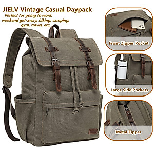 JIELV Canvas Vintage Backpack,Mens Travel Rucksack,Casual Daypack Bookbag for Laptop School College Hiking(Army Green)