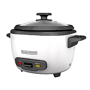 Black+Decker 2-in-1 Rice Cooker and Food Steamer, 16 Cup (7 Cup Uncooked), White, RC516C