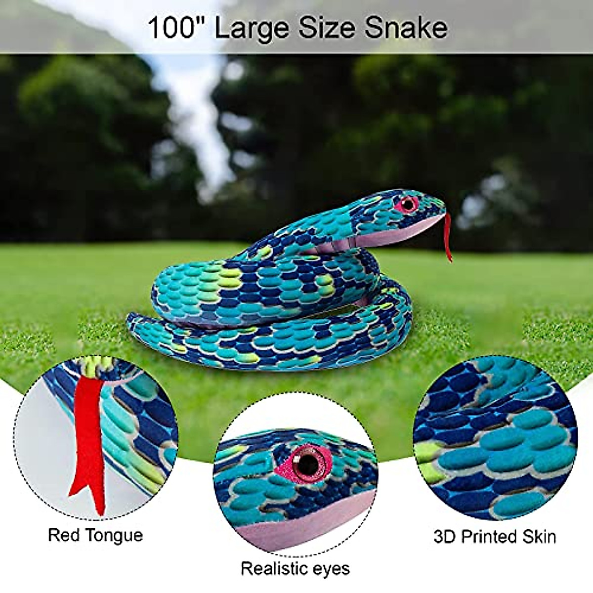 TORMAYS Realistic Anaonda Stuffed Animal, Large Snake Plush Toy Gifts Giant Stuffed Snake for Kids, 100 Inch Long, Blue