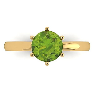 Clara Pucci 1.50 ct Round Cut Solitaire Genuine Natural Green Peridot Engagement Bridal Promise Anniversary Ring in 14k yellow Gold
