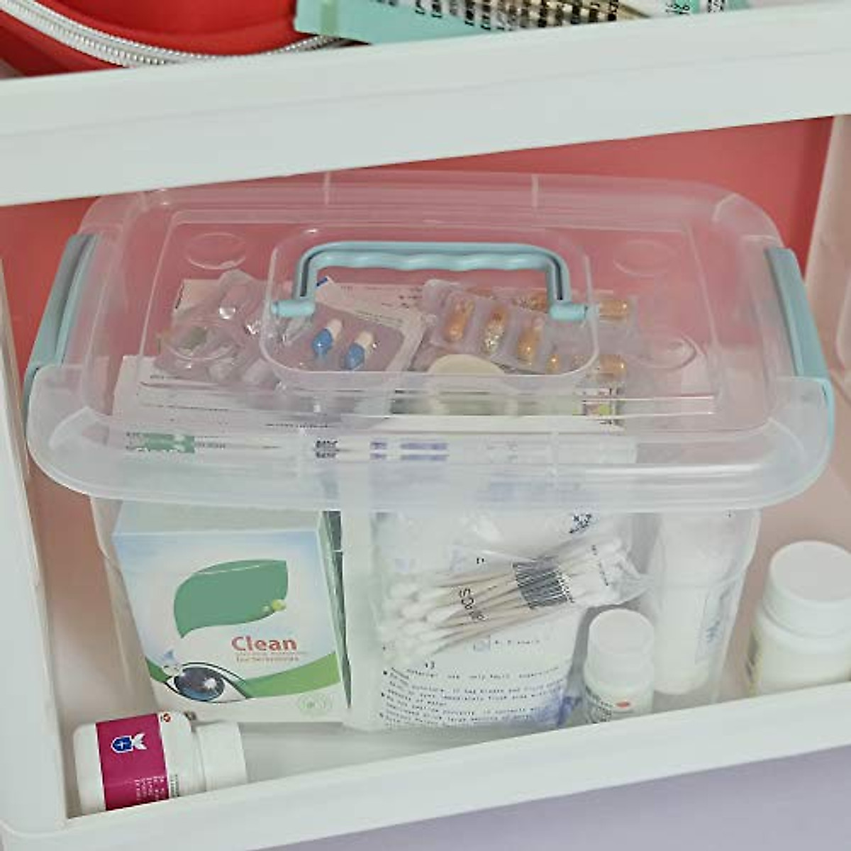 Sandmovie 5.5 Quart Plastic Storage Container Box with Lid and Handle, 6 Packs