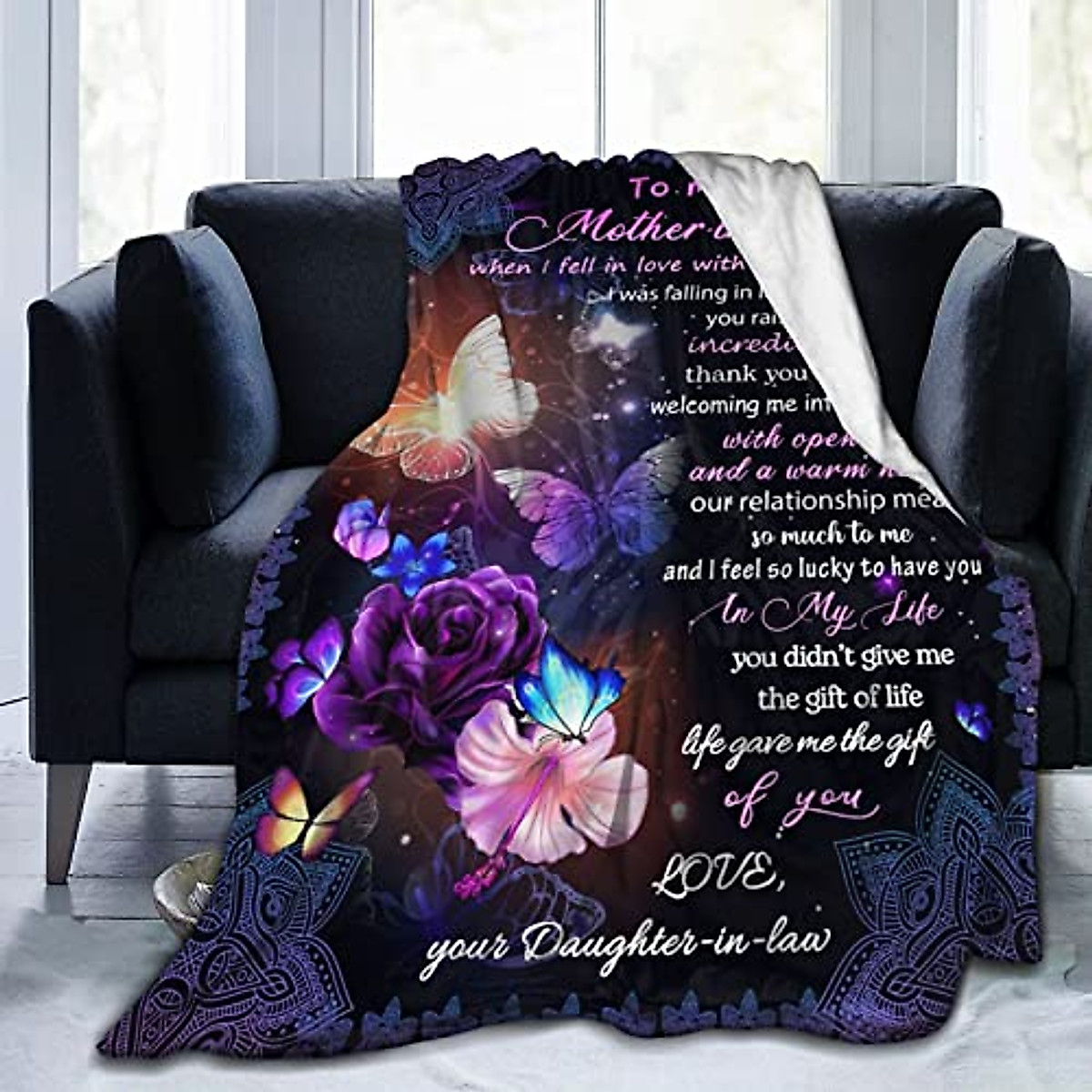 AJIIUSV to My Mother in Law Blanket Quilt for Mom Throw Blankets Mothers Day Blanket Gifts for Mother in Law Gratitude Flannel Blanket Butterfly Birthday Women's Day Gifts 50"x60"