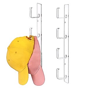 Gracenal Acrylic Hat Organizer 2 Packs, Hat Rack for 16 Hat Holder, Bathroom Towel Wall Hooks Heavy Duty, Self-adhesive & Dirlled Installation Baseball Cap Organizer, Hat Storage and Organization Gift