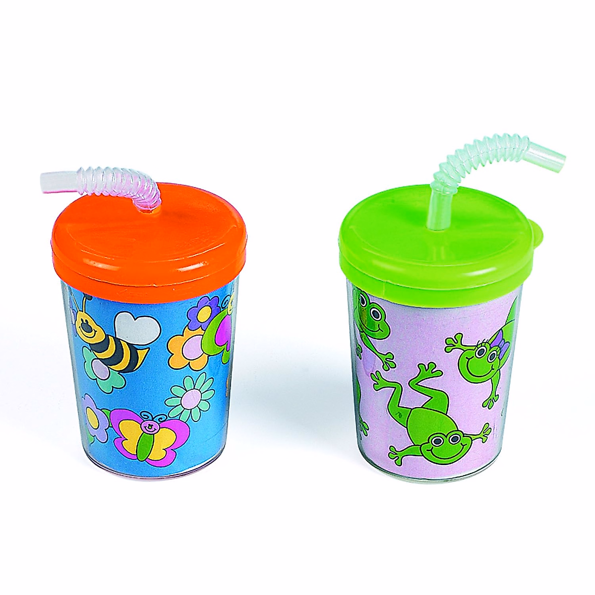Fun Express Plastic Cups with Lids and Straws- Set of 12, BPA-Free, 8 Oz
