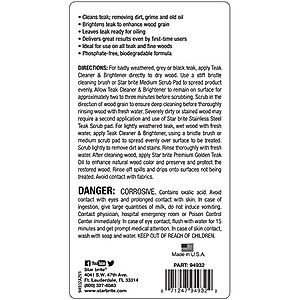 STAR BRITE Teak Cleaner & Brightener - One-Step Teak Restoration Renew Weathered, Gray, Teak for Refinishing or Oiling - Restore & Enhance the Natural Warmth & Wood Grain of Fine Wood 32 OZ (094932)