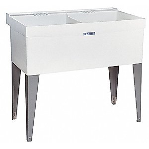 Mustee Floor-Mount Laundry Tub, 2 Bowl, White, 24"L x 40"W x 34"H