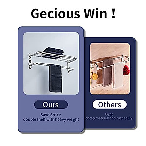 Gecious 25 in Bathroom Towel Rack with Shelf for Wall Polish Chrome Towel Bars and Double Towel Hooks Wall Mount Towel Holder Hotel Style