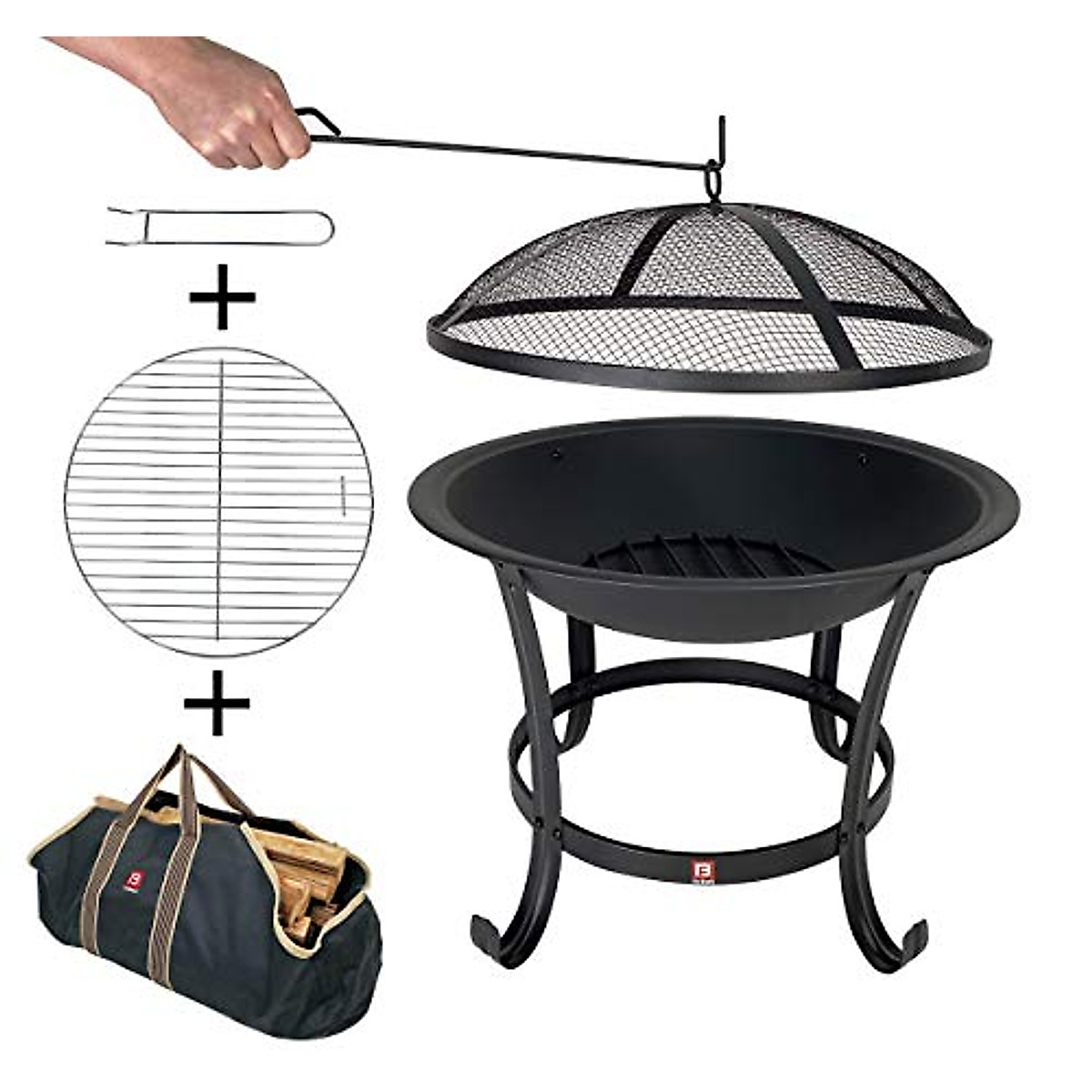 FireBeauty Fire Pit BBQ Grill Pit Bowl with Mesh Spark Screen Cover,Poker (Includes Tote Bag)