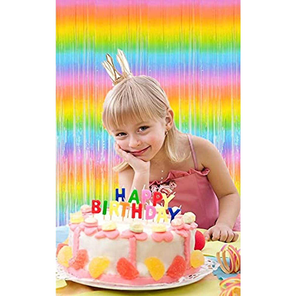 Shiny Rainbow Foil Fringe Curtain - 2pcs 3.2ft x 8.2ft Metallic Tinsel Rainbow Streamers for Photo Booth Backdrop Prop Birthday Wedding Bridal Shower Baby Shower Bachelorette Party Decorations