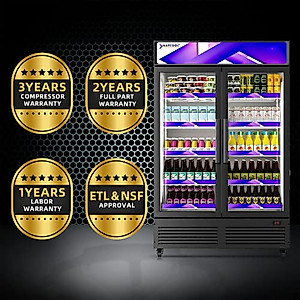 NAFCOOL Commercial Beverage Refrigerator Cooler,38 Cu Ft Two Glass Door Merchandiser Refrigerator Bar Wine Beer Drink Display Fridge for Home or Sale Used,ETL and NSF Approval,47.2" Wide