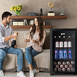 WANAI Mini Fridge Cooler 120 Can Beverage Refrigerator Glass Door for Beer Soda or Wine Glass Door Small Drink Dispenser Machine Clear Front Removable for Home, Office or Bar, 3.2cu.ft