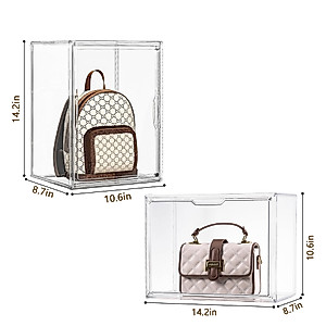 ZLLZUU Purse Organizer for Closet, 5 Pack Clear Acrylic Display Case for purse handbag Organizer, Stackable Purse Storage boxes with magnetic door for Collectibles, Wallet, Cosmetic