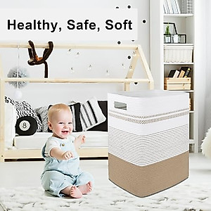 SIXDOVE Laundry Hamper, Large Woven Rope Tall Laundry Basket with Handles, 22" X 17" X 13", Decorative Storage Basket for Clothes and Blankets in Living room, Bedroom, Jute & White