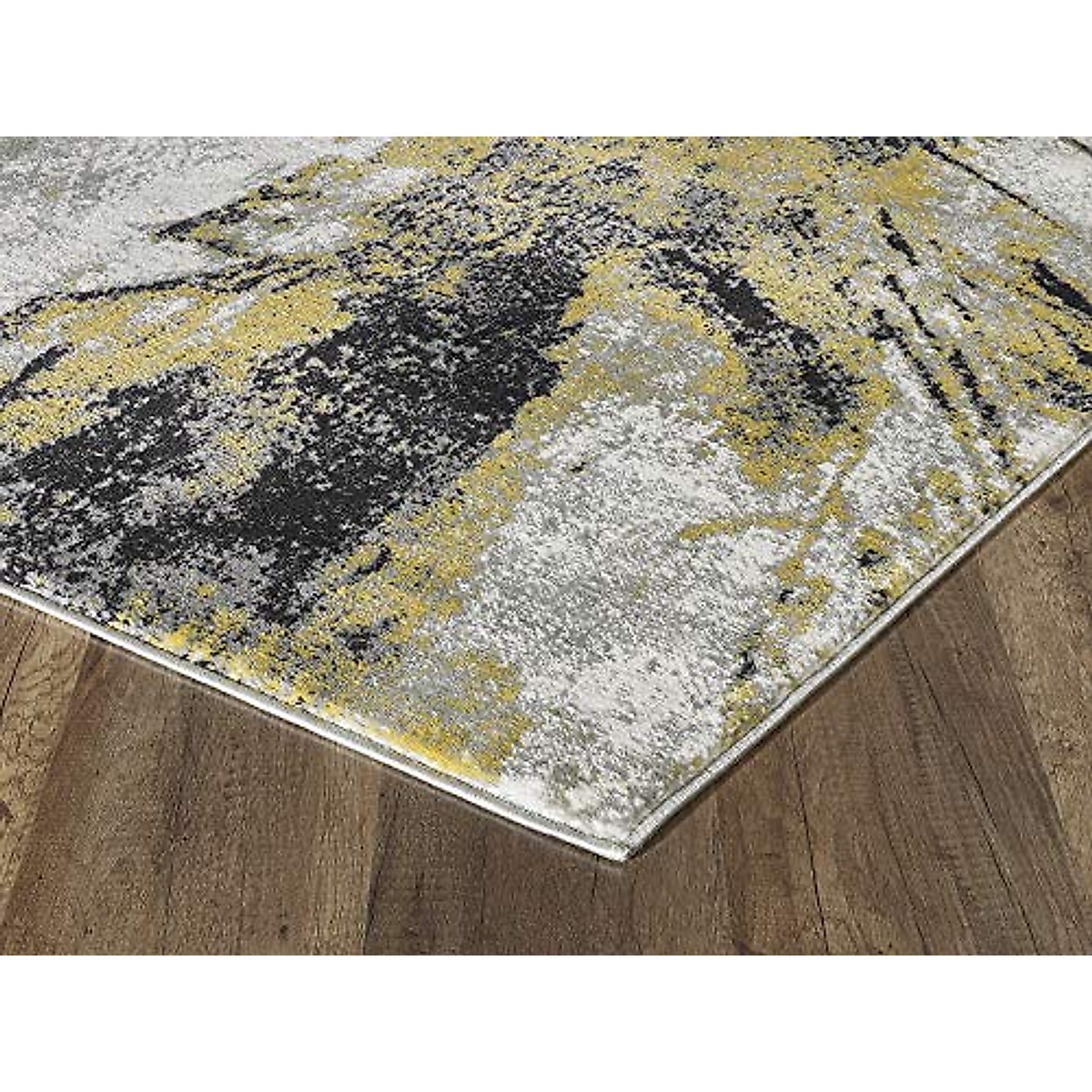Abani Contemporary Abstract Turkish Area Rug, Laguna Collection Grey & Yellow Modern 4' x 6' Rectangle Accent Rugs