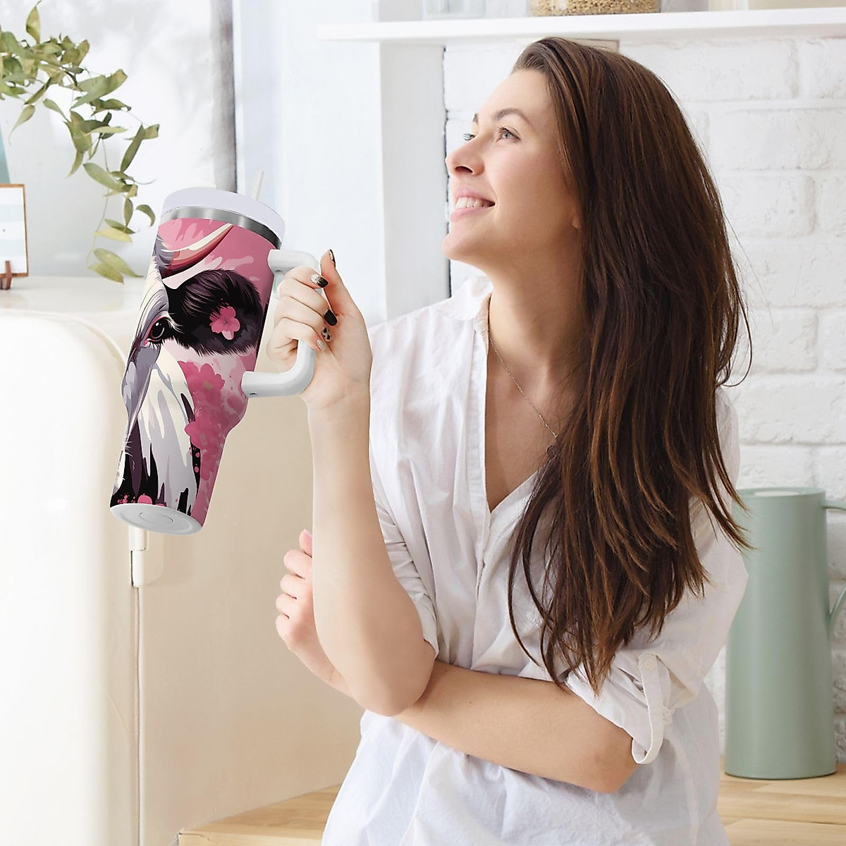 ARGTILDN 30 oz Tumbler Cow Flowers Abstract Insulated Travel Mug with Handle and Straw Lid Stainless Steel Vacuum Coffee Cup Tea Beverage Container Water Bottles for Car Sports office