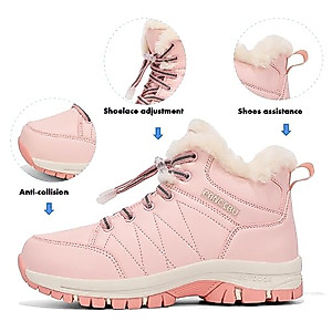 ZHNSHM Womens Winter Boots Casual Lightweight Waterproof Snow Boots Anti-Slip Fur Lined Trekking Backpacking Hiking Boots
