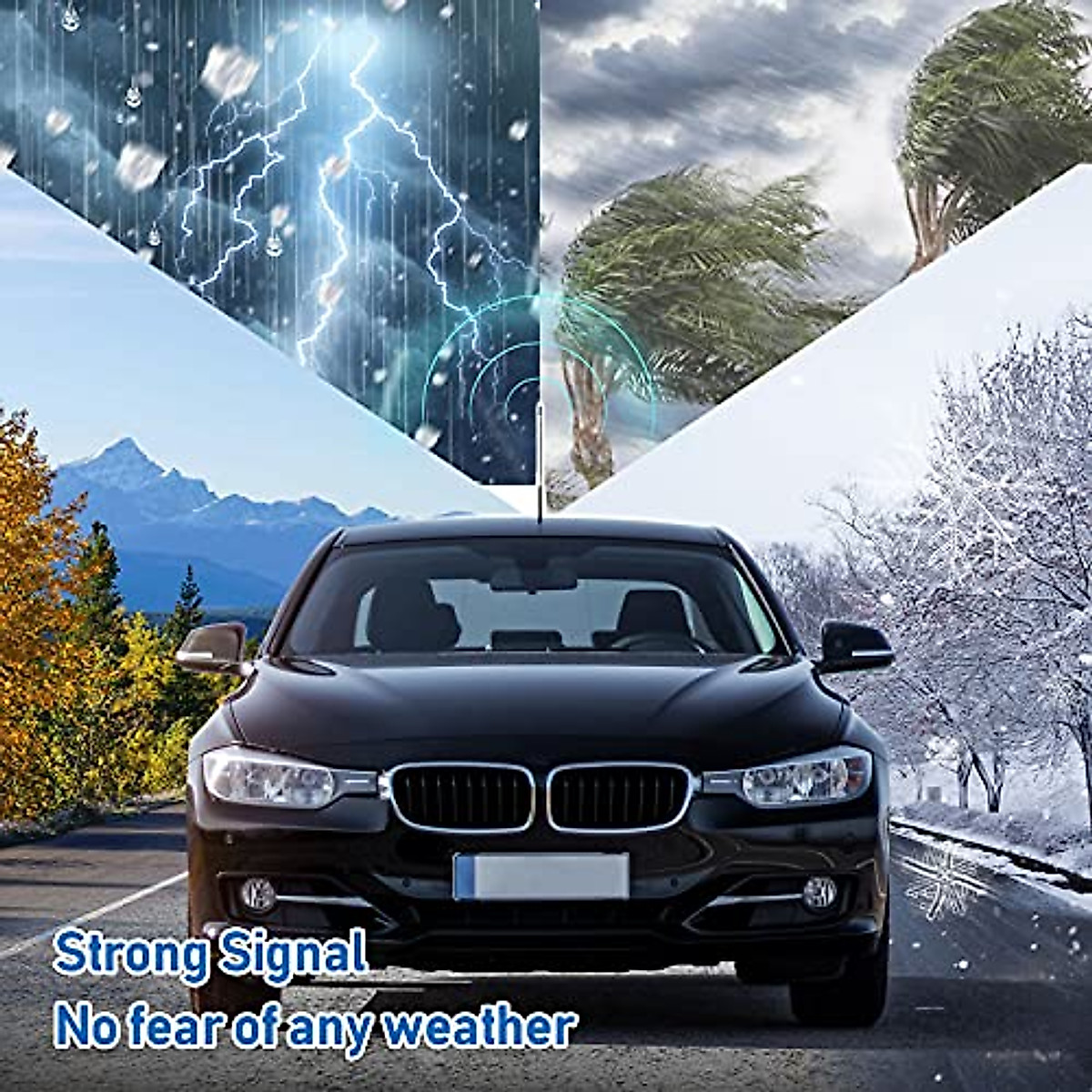 Eightwood Universal Vehicle Antenna Replacement 16 inch, AM FM Roof Mount Car Radio Antenna Mast, Flexible Rubber Antennae with M4 M5 M6 Threaded Adapter