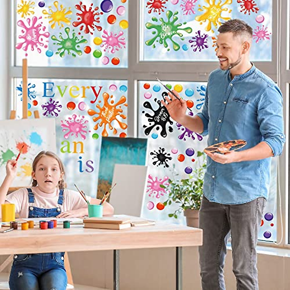 GreenPine 7 Sheets Inspirational Quotes Window Clings Stickers Every Child Is an Artist Colorful Paint Splatter Back to School Positive Sayings Home Bedroom Living Room School Classroom Nursery Playroom Decoration​