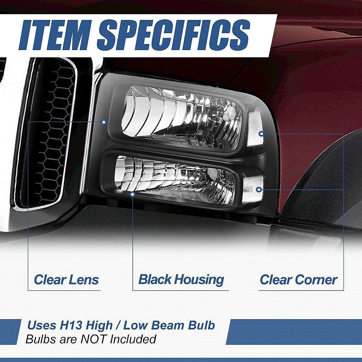 Auto Dynasty [Halogen Model Factory Style Headlights Assembly Compatible with Ford F250 F350 F450 F550 Super Duty 05-07, Driver and Passenger Side, Black Housing Clear Lens