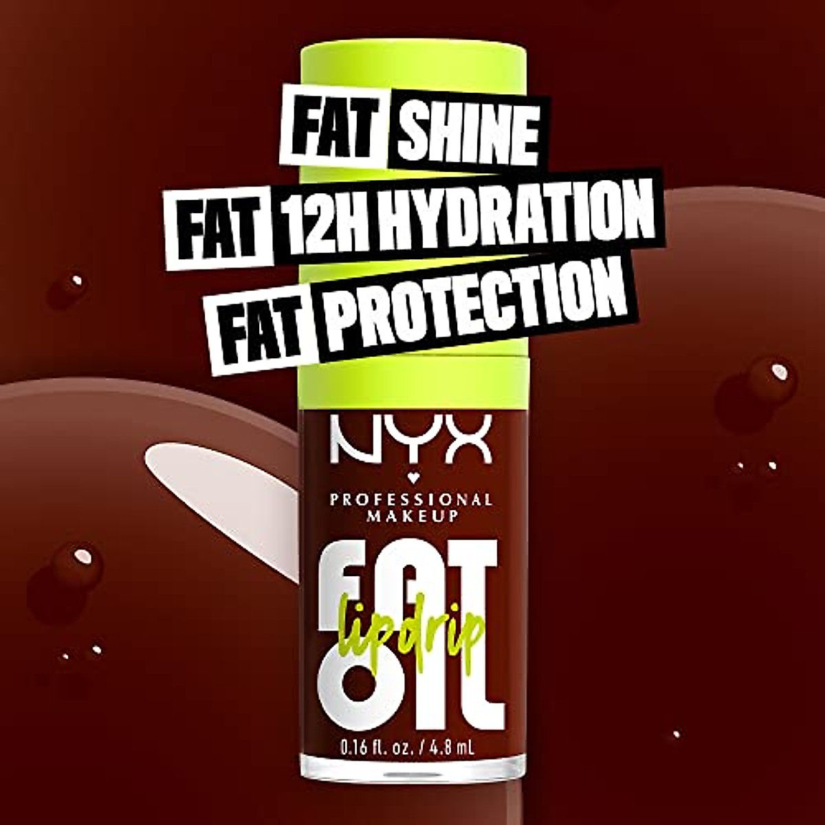 NYX PROFESSIONAL MAKEUP Fat Oil Lip Drip, Moisturizing, Shiny and Vegan Tinted Lip Gloss - Status Update (Rich Chocolate)