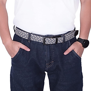 Loveliome Mens Golf Belt, Casual Belts for Men Jeans Adjustable Braided Web Belt, 45 Inches, Grey and Khaki