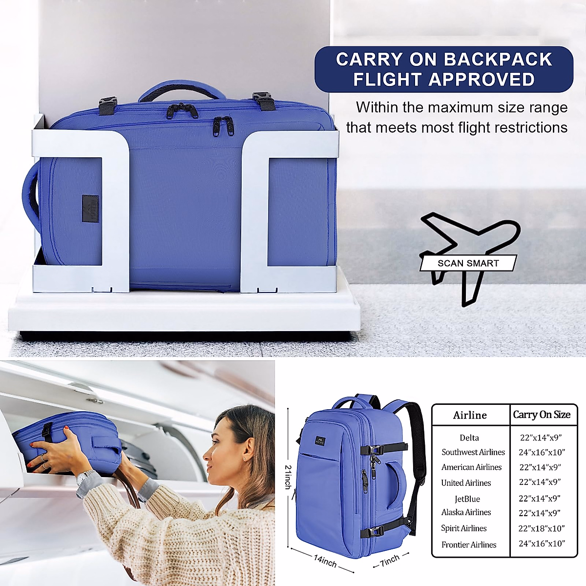 Travel Backpack for Women, 50L Carry on Backpack with Wet Bag Expandable Flight Approved Luggage Backpack Suitcase,Extra Large Weekender Bag Water Resistant Lightweight Daypack Gift for Traveler Women