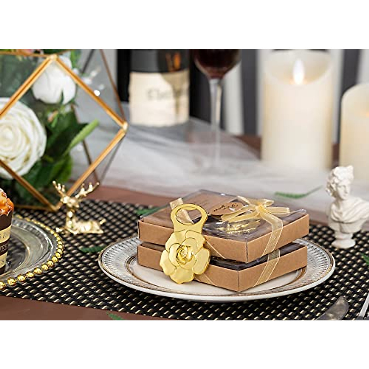 24 Packs Rose Flower Shape Bottle Openers for Wedding Favors to Guests, Bridal Shower Party Gifts, Souvenirs or Decorations for Guests