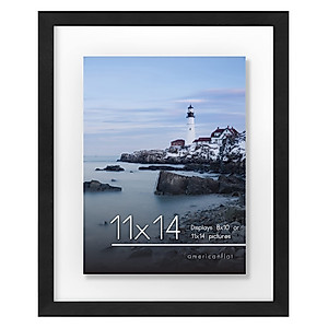 Americanflat 11x14 Floating Picture Frame in Black - Use as 11x14 Frame, 8x10 Floating Frame, or 5x7 Floating Frame with Polished Glass and Hanging Hardware - Horizontal and Vertical Formats for Wall