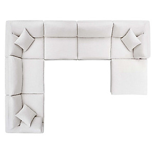 Modway Commix Down Down Filled Overstuffed 7 Piece Sectional Sofa Set, Seating for 6 - Ottoman, Beige