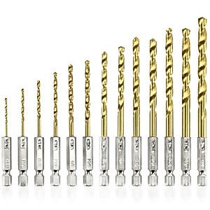 NEIKO 12008A 1/4" Quick Change Drill Bit Set | 13 Piece | 1/16" - 1/4" | Hex Shank | Cobalt Coated HSS | For Quick Release Chucks on Power Drills