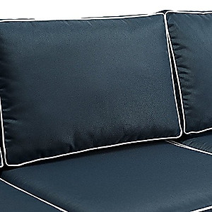 Crosley Furniture Bradenton 5-Piece Outdoor Sofa Patio Furniture Set, Wicker Conversation Sets for Porch, Brown with Navy Cushions