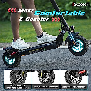 iScooter iX3 Electric Scooter Adults, 10" Off Road Pneumatic Tubeless Tires, 800W Motor E-Scooter Up to 25 Miles Range, 25MPH Top Speed, Adjustable Handlebar Height, Foldable Scooter with APP