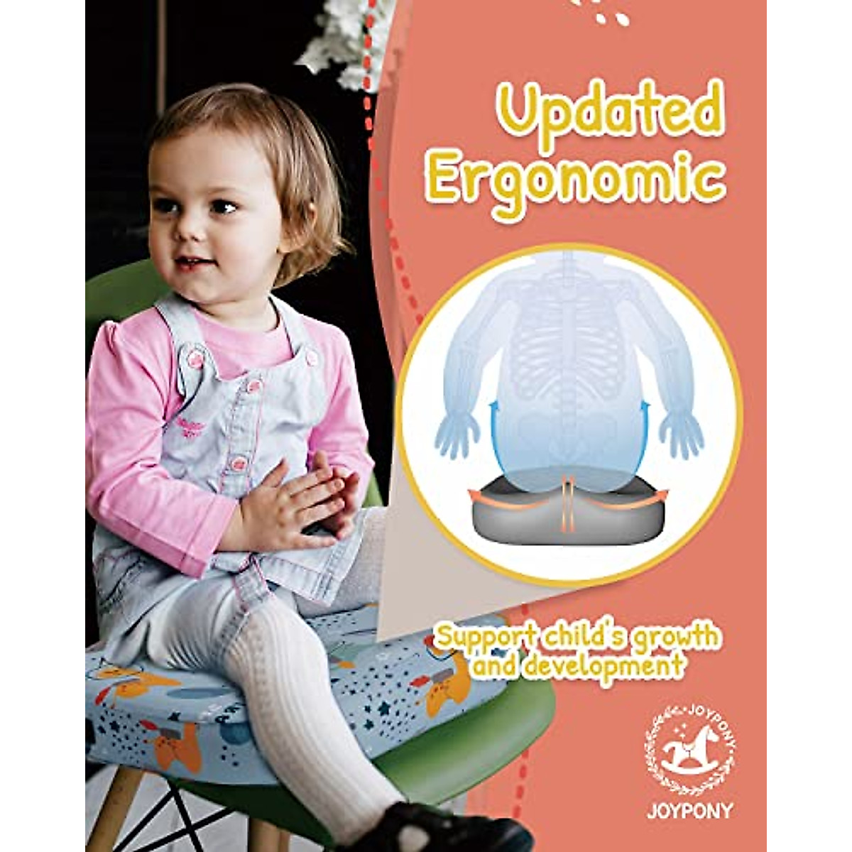 Toddler Booster Seat for Dining Table, 4 inch Ergonomic Design Dining Chair Heightening Cushion Portable Dismountable Eating, Washable Kids Toddler Booster Cushion, Adjustable Elasticity Straps(Space)