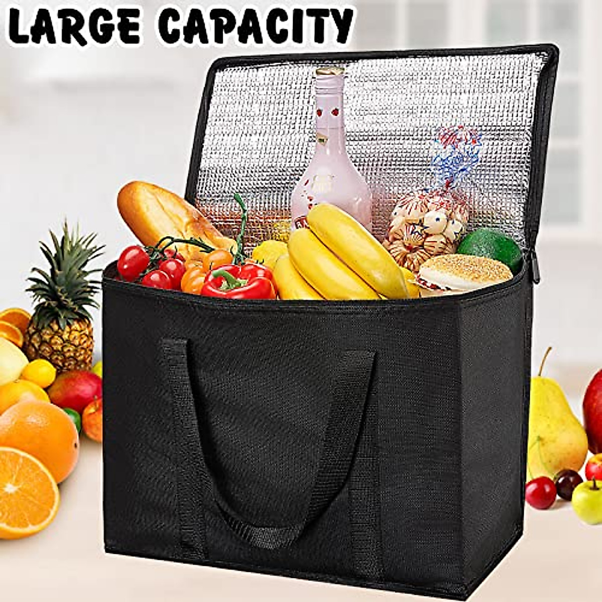 10 Pack Insulated Grocery Bags Food Delivery Bag Cooler Bag Reusable Insulated Shopping Bag with Sturdy Zipper and Handles Large Foldable Insulated Bag for Hot or Cold Food Delivery,Groceries,Travel
