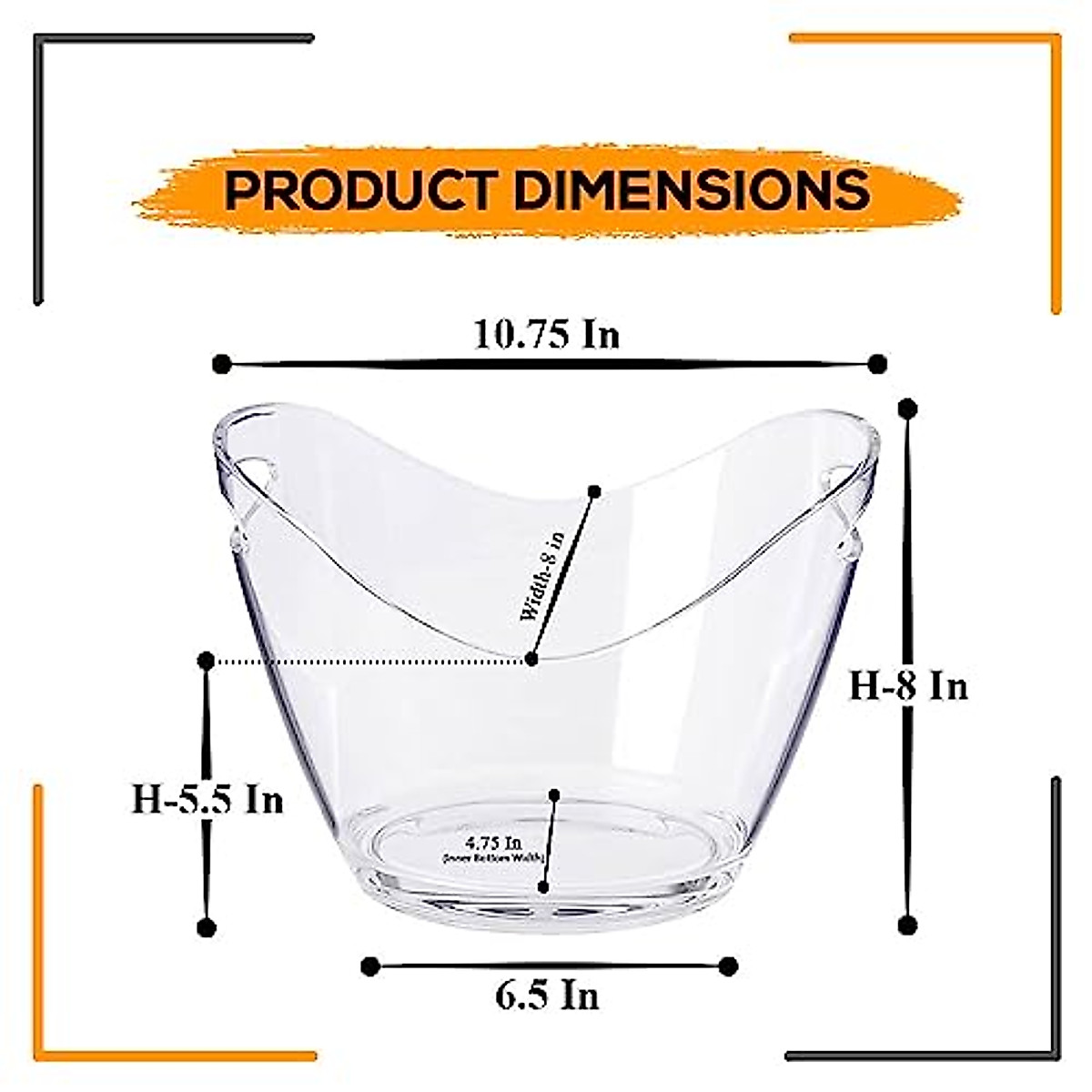2 Pack 3.5 Liter Acrylic Large Serving Salad Bowl Set with Tong Easy To Carry Handles Design - Snack Bowl Set For Serving Salad, Popcorns, Hosting, Picnics, Parties with Tongs (Pack of 2)