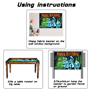 5x3FT Haunted House Birthday Decorations Banner, Halloween Haunted House Decor Happy Birthday Banner, Cartoon Halloween Haunted House Birthday Party Supplies Photography Decorations